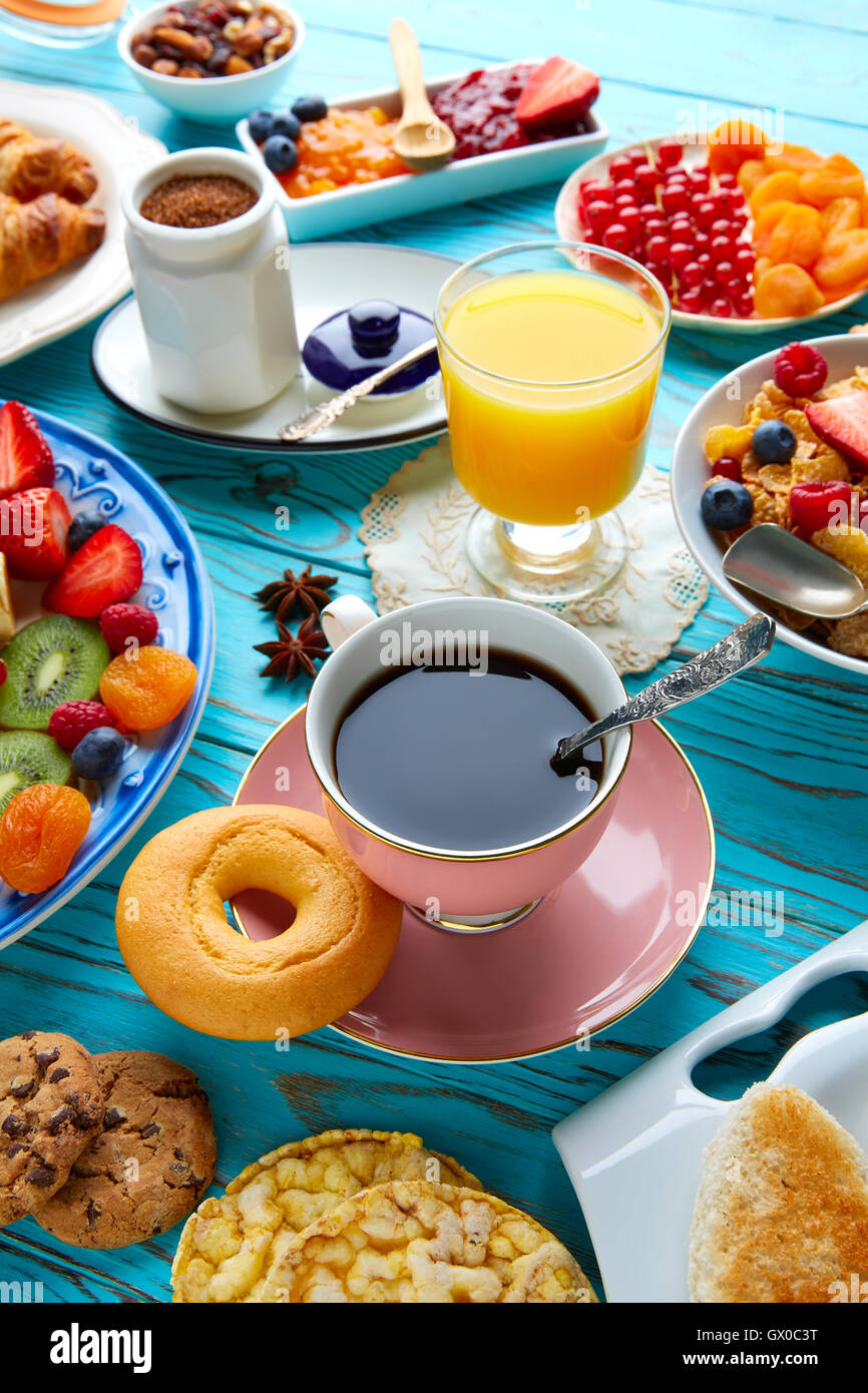 Breakfast buffet healthy continental coffee orange juice fruit salad ...