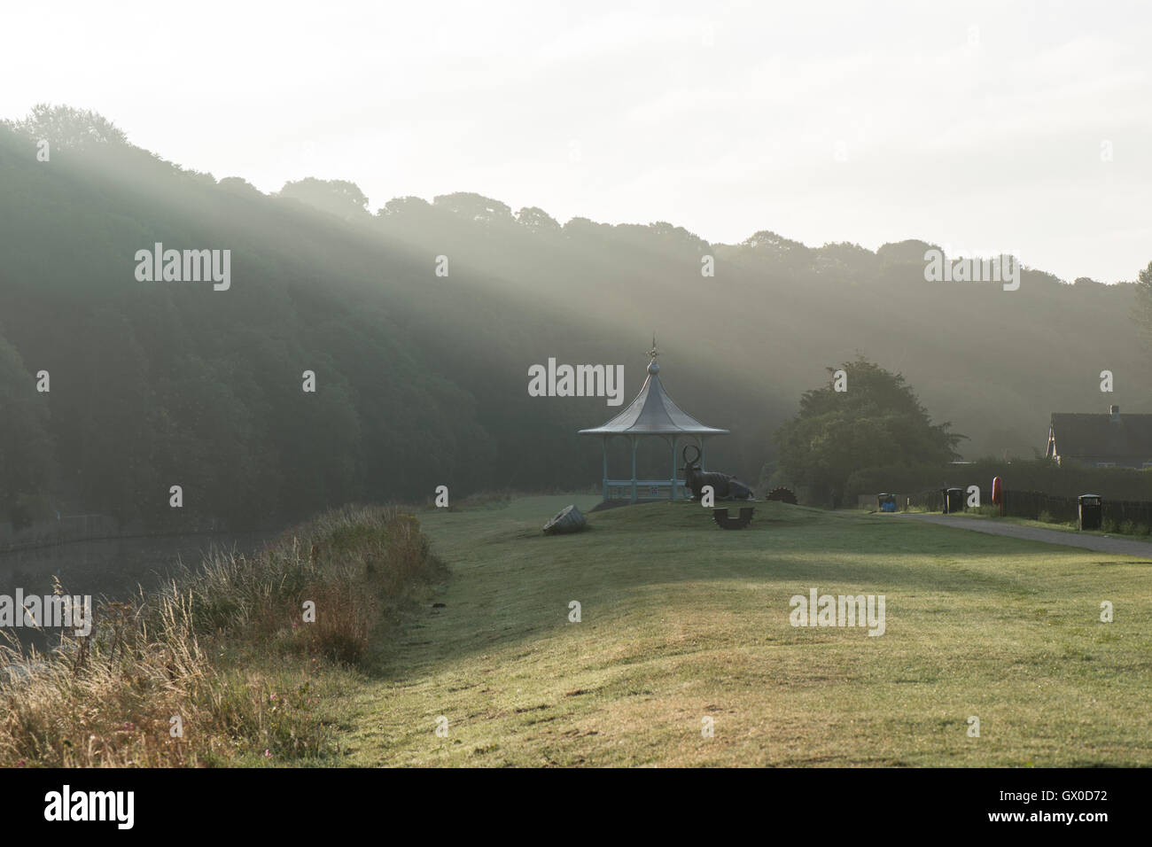 Morning mists at the bandstand on the Racecourse sports ground ...