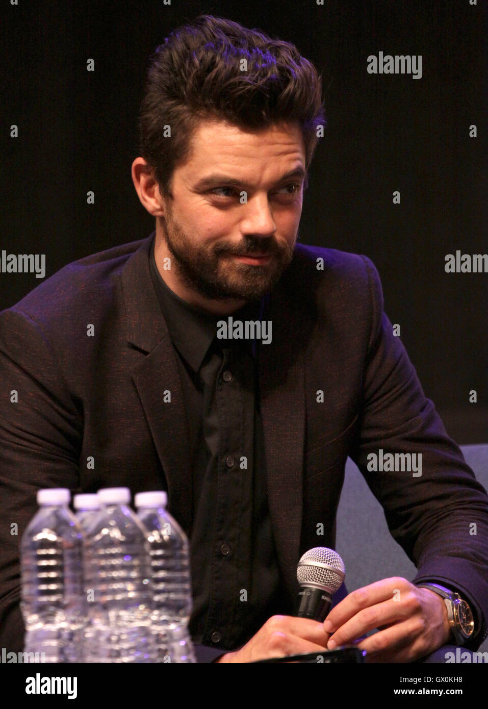 Dominic Cooper and Hayley Atwell speak at a press conference during ...