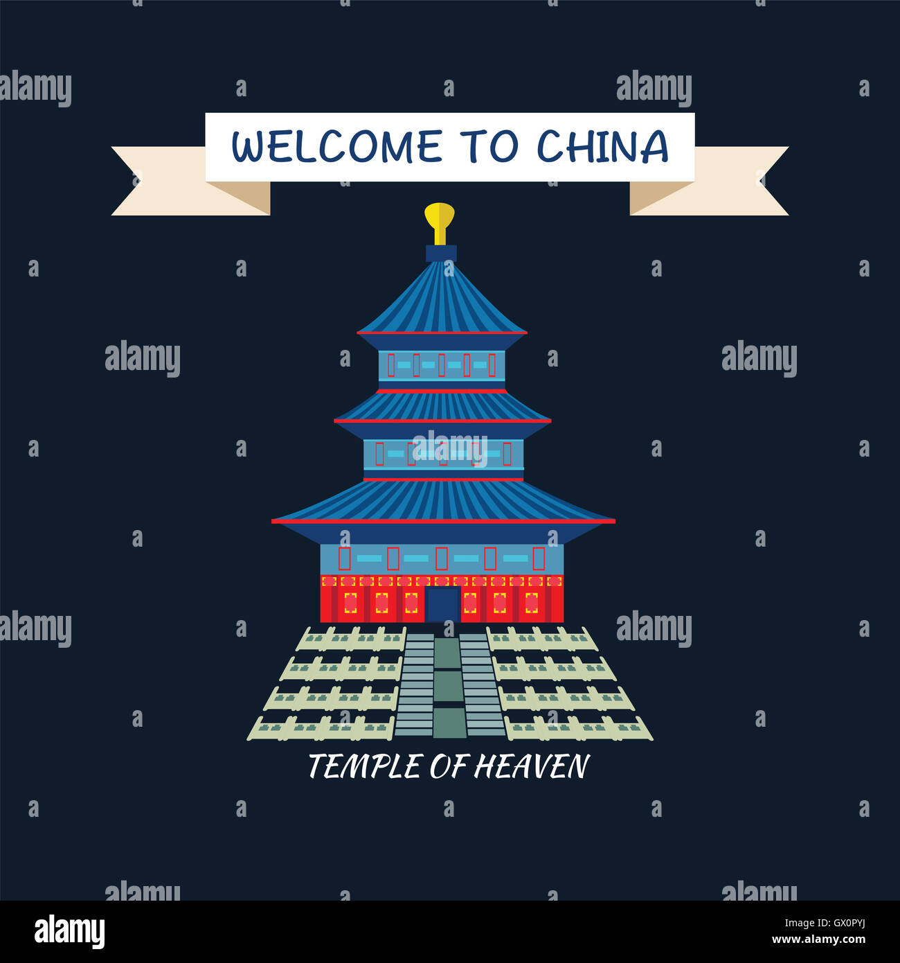 Temple of Heaven in Beijing China. Flat cartoon style historic sight ...