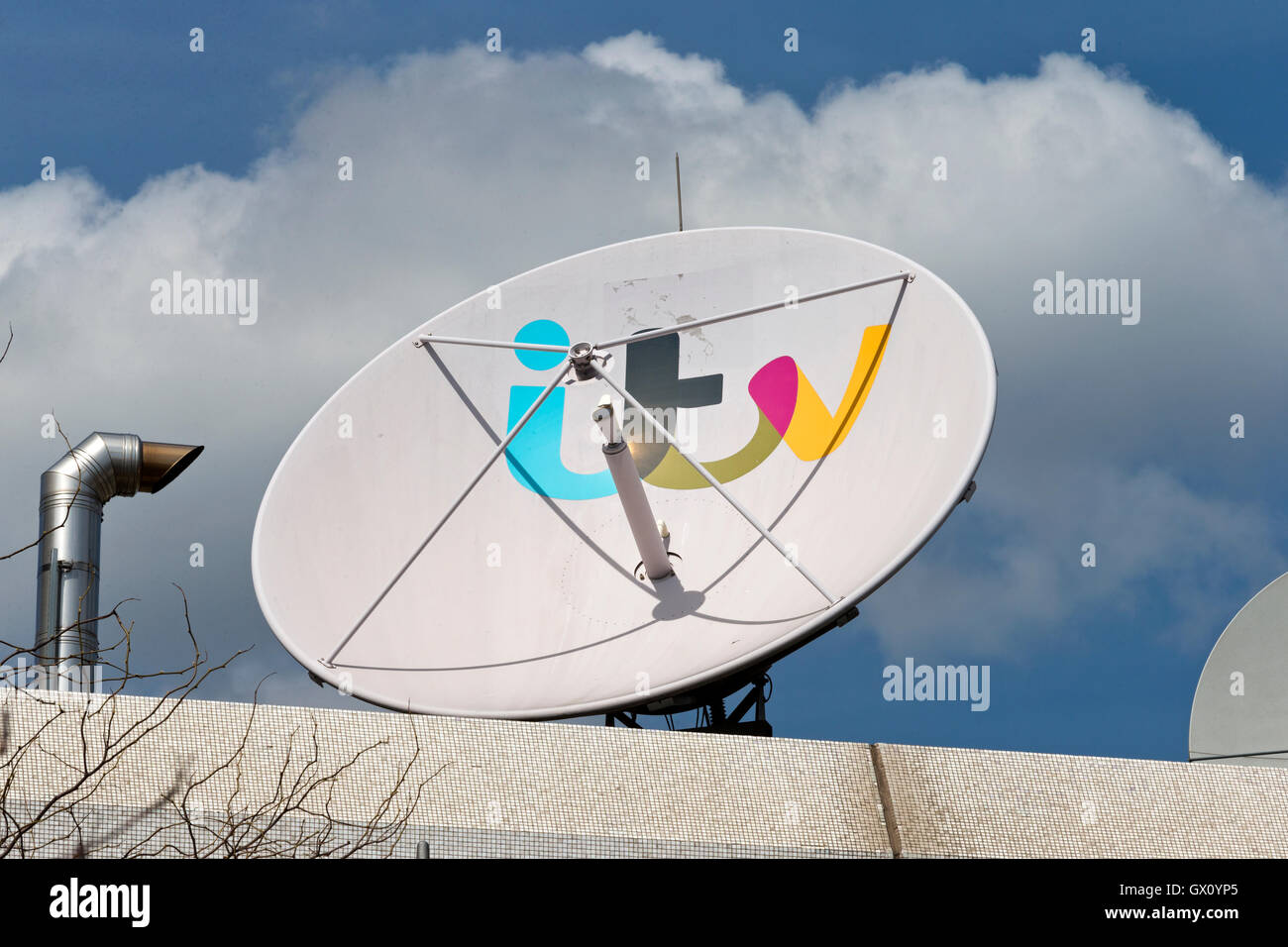 Satellite dish on top of Kent House, headquarters of British Television ...