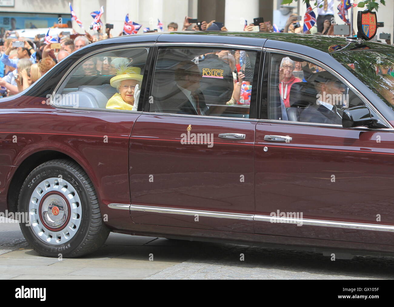 Queen Elizabeth II, accompanied by Prince Philip, Duke of Edinburgh ...