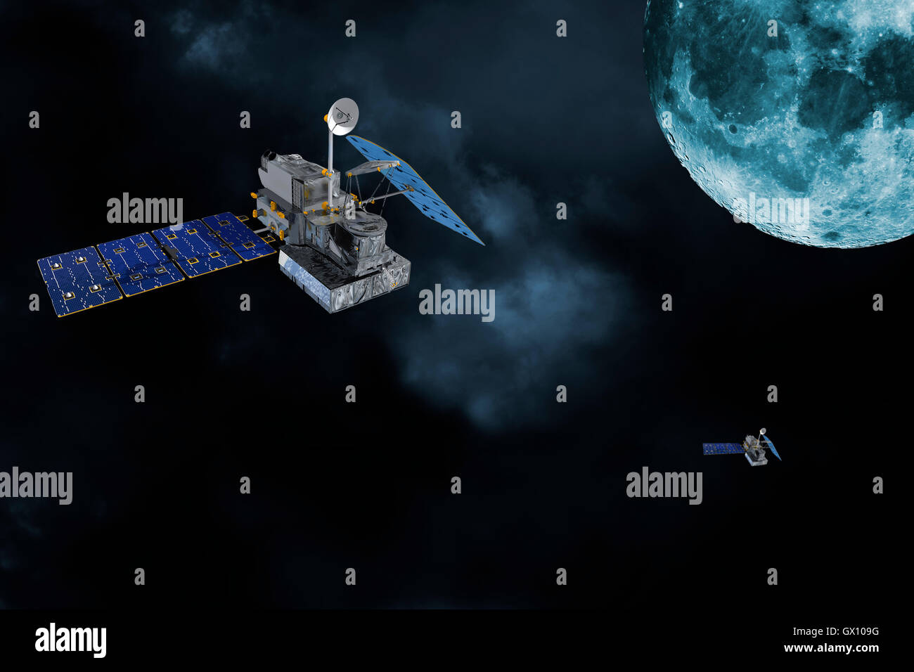 satellites orbiting around the moon Stock Photo - Alamy