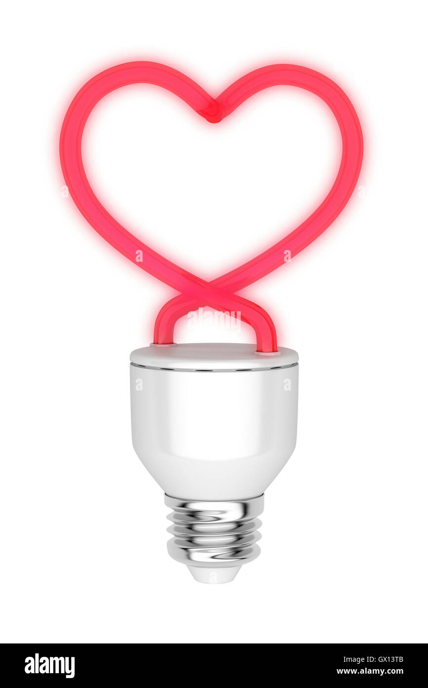 Red fluorescent light bulb in a heart shape Stock Photo - Alamy