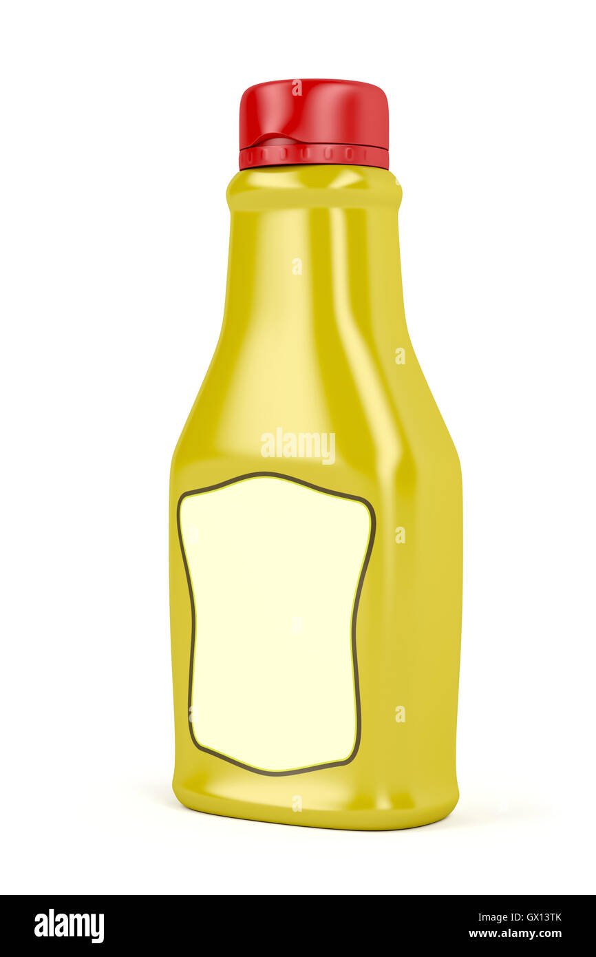 Mustard bottle with blank label on white background Stock Photo - Alamy
