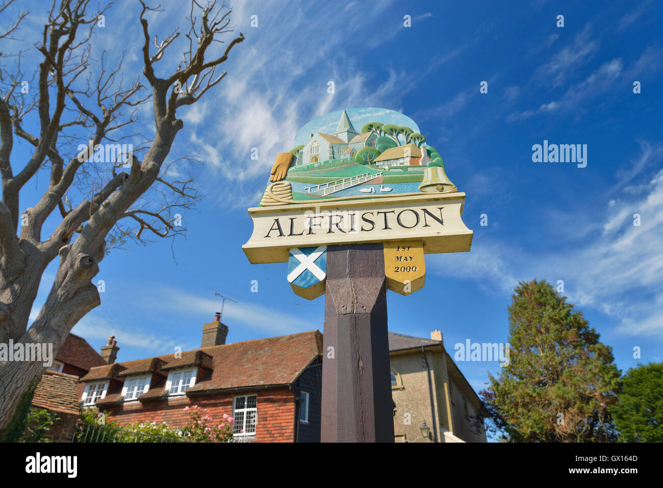 Alfriston village sign. East Sussex. England. UK Stock Photo - Alamy