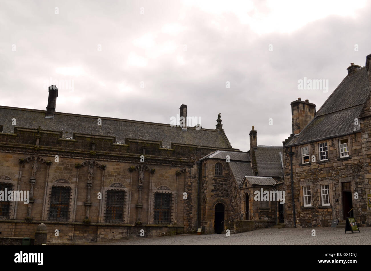 Great views of Stirling Castle's inner courtyard on an overcast day ...