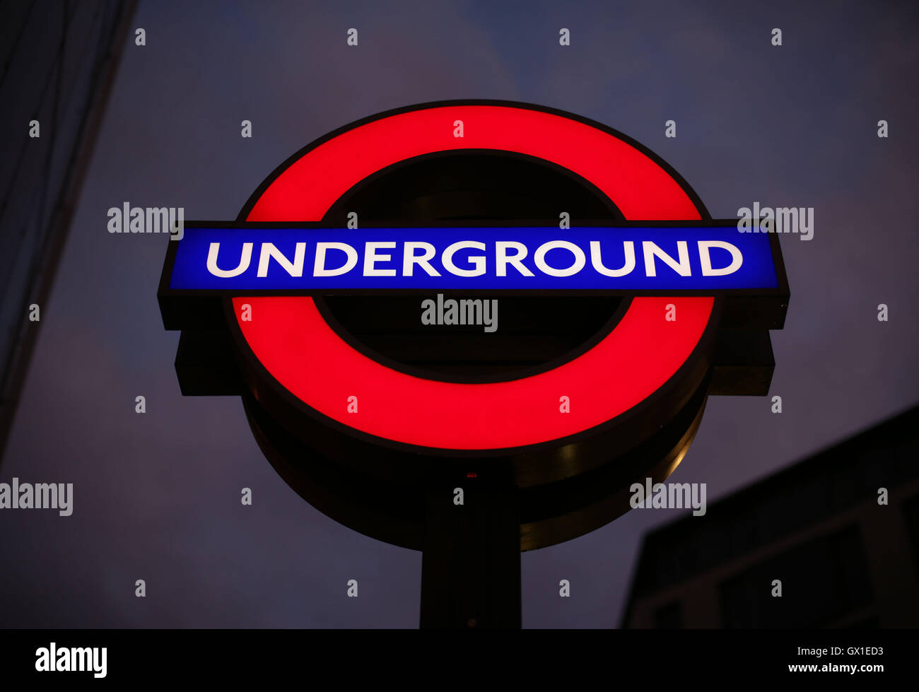 London underground sign against night sky outside st pauls station hi ...