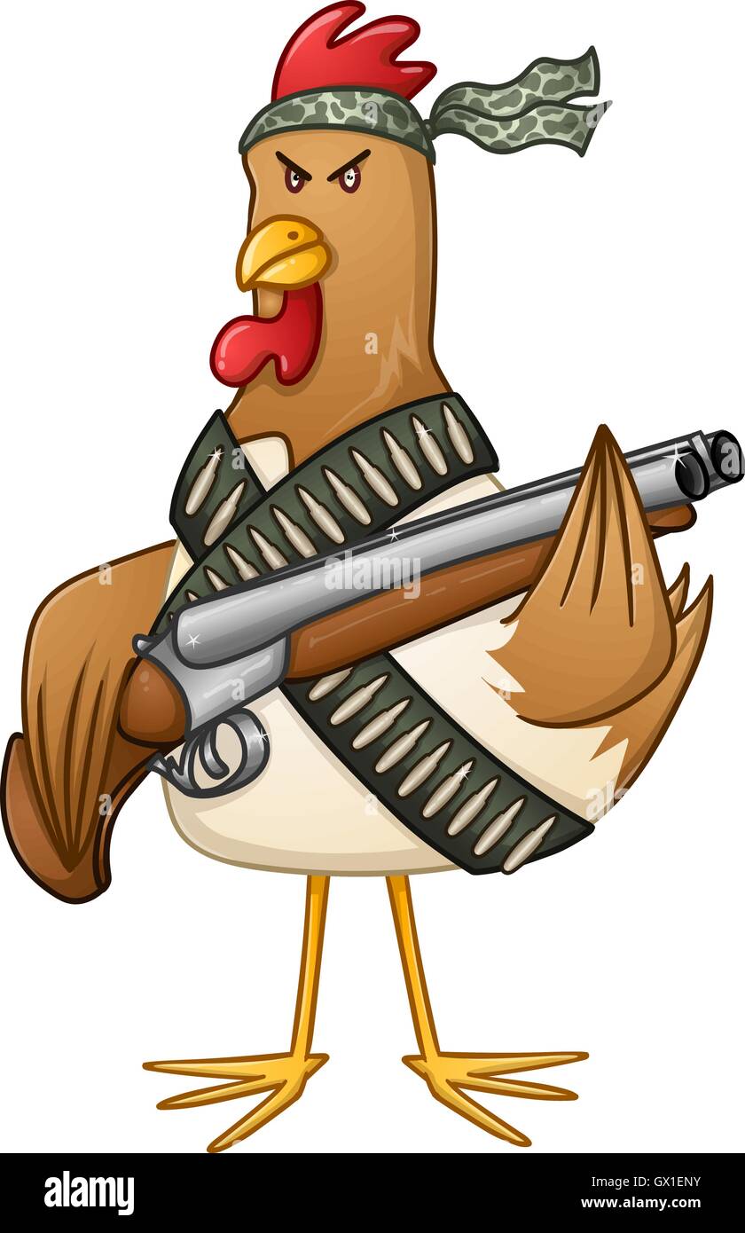Vector illustration of a mad rooster with shotgun and bullets Stock ...