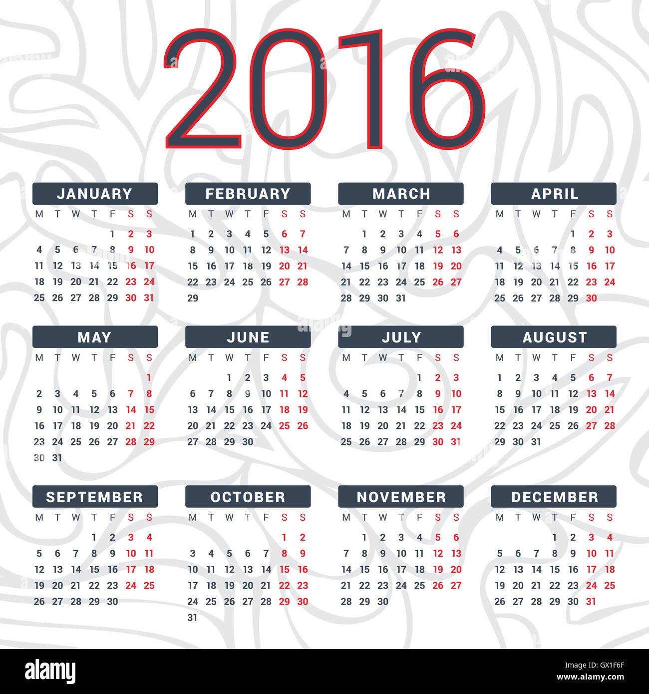 Calendar 2016 design template in vector Stock Vector Image & Art - Alamy