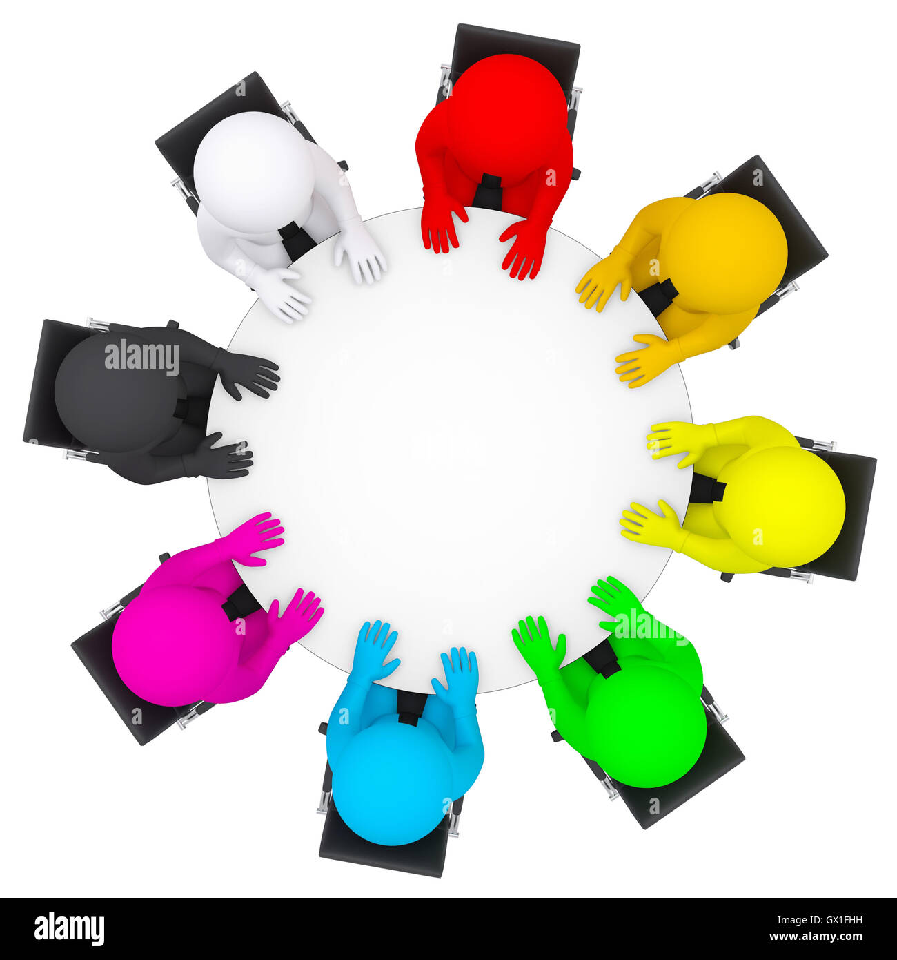 Multicolored people sitting at a round table Stock Photo - Alamy