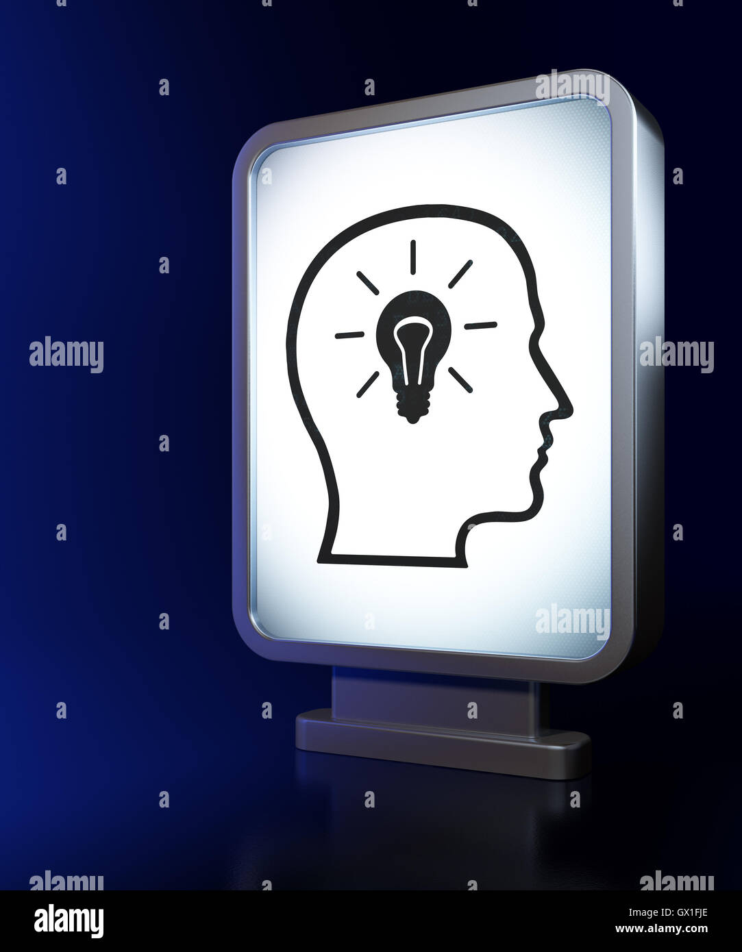 Advertising concept: Head With Lightbulb on billboard background Stock ...