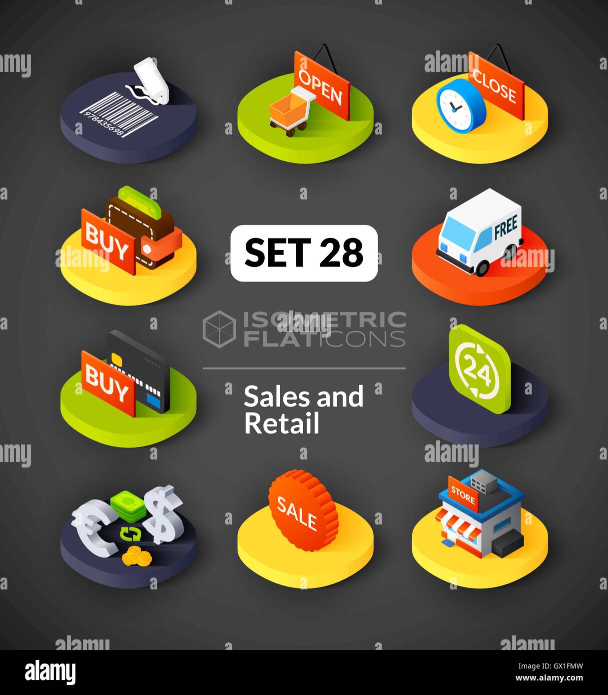 Isometric round price tag hi-res stock photography and images - Alamy
