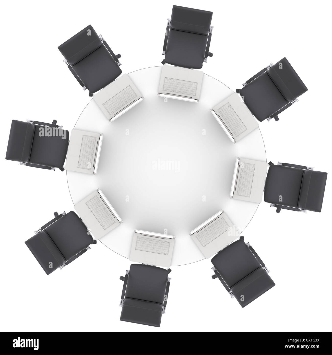 Laptops on the office round table and chairs Stock Photo - Alamy