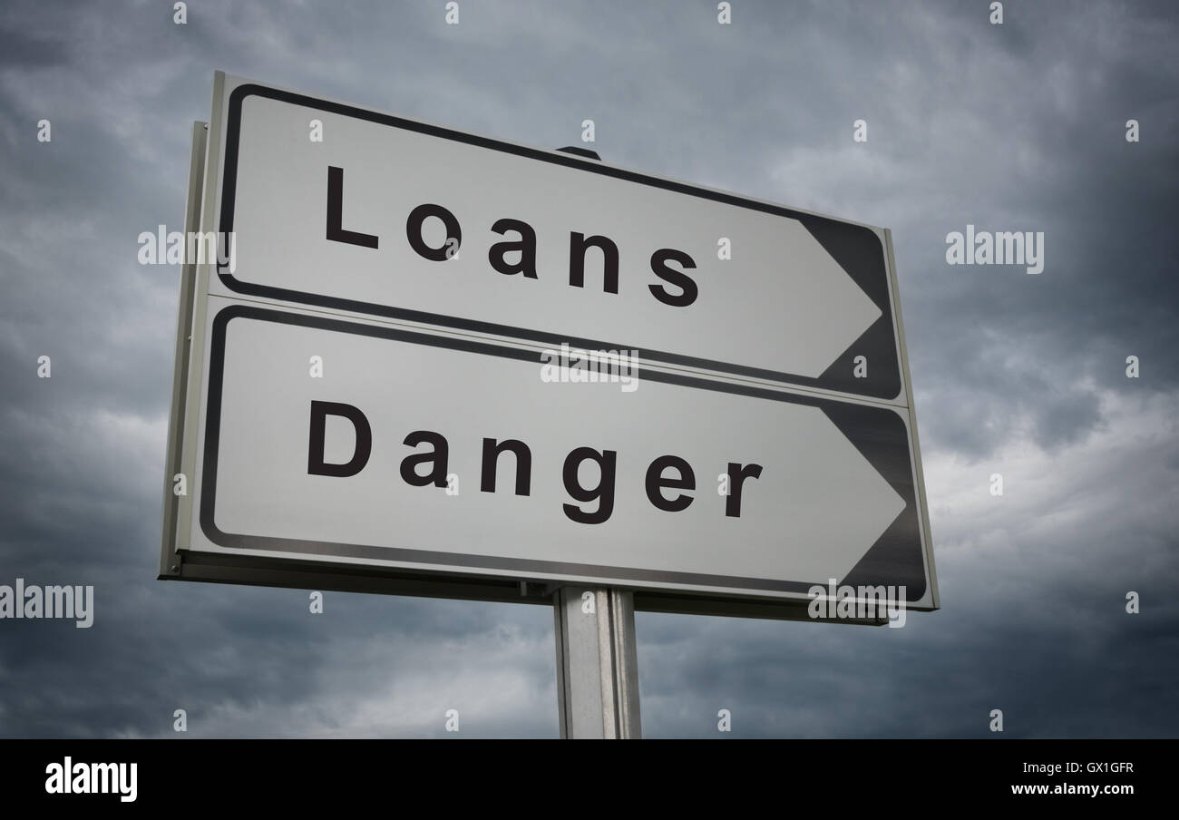 Loans, Danger road sign Stock Photo - Alamy