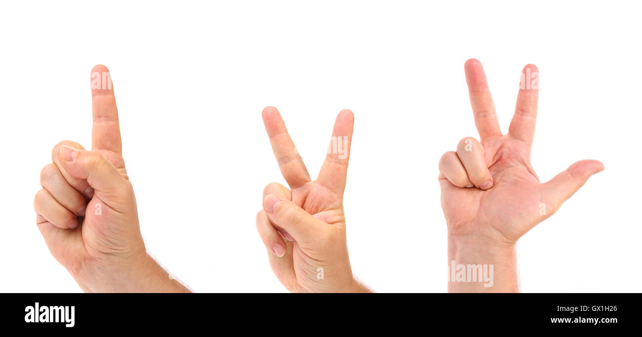 Hands show the countdown up to three Stock Photo - Alamy