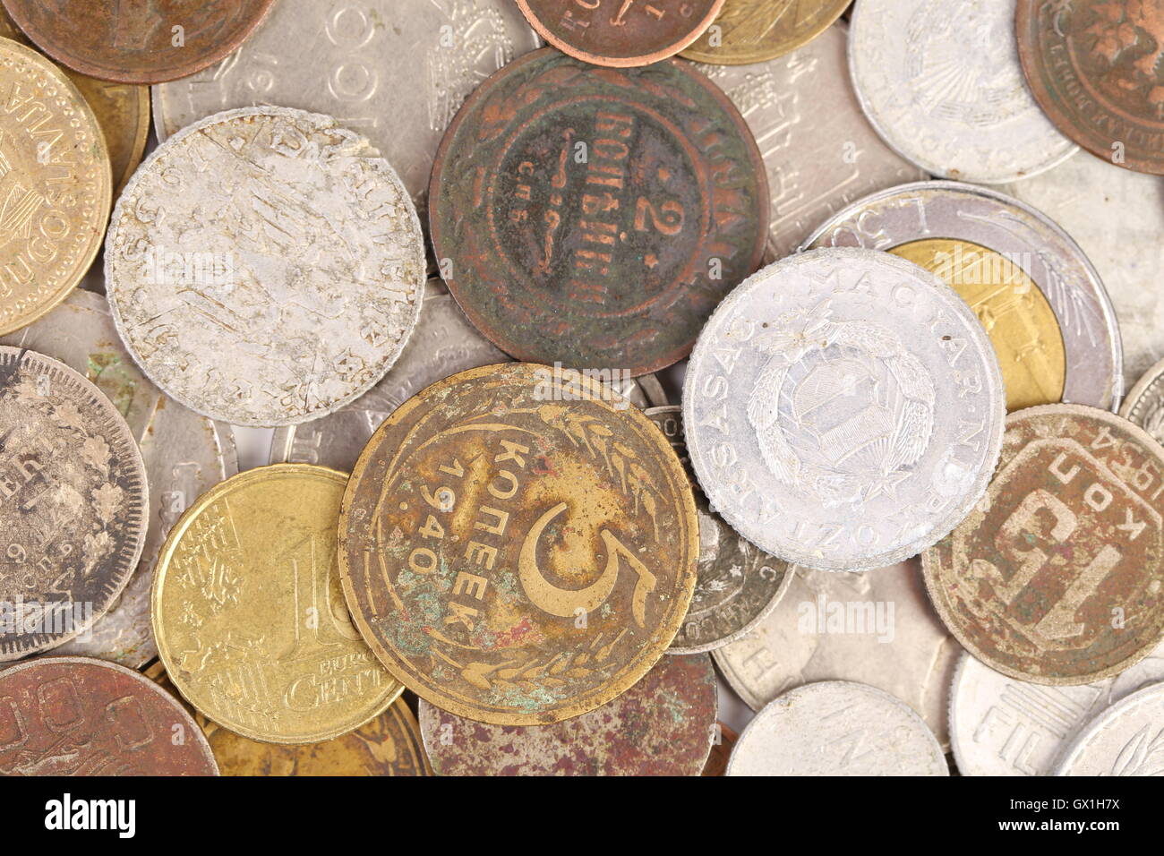 Background of old coins. Close up Stock Photo - Alamy
