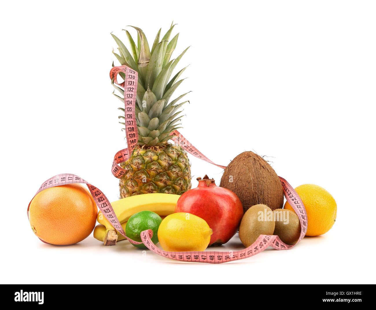 Tape measure and fruit composition Stock Photo - Alamy