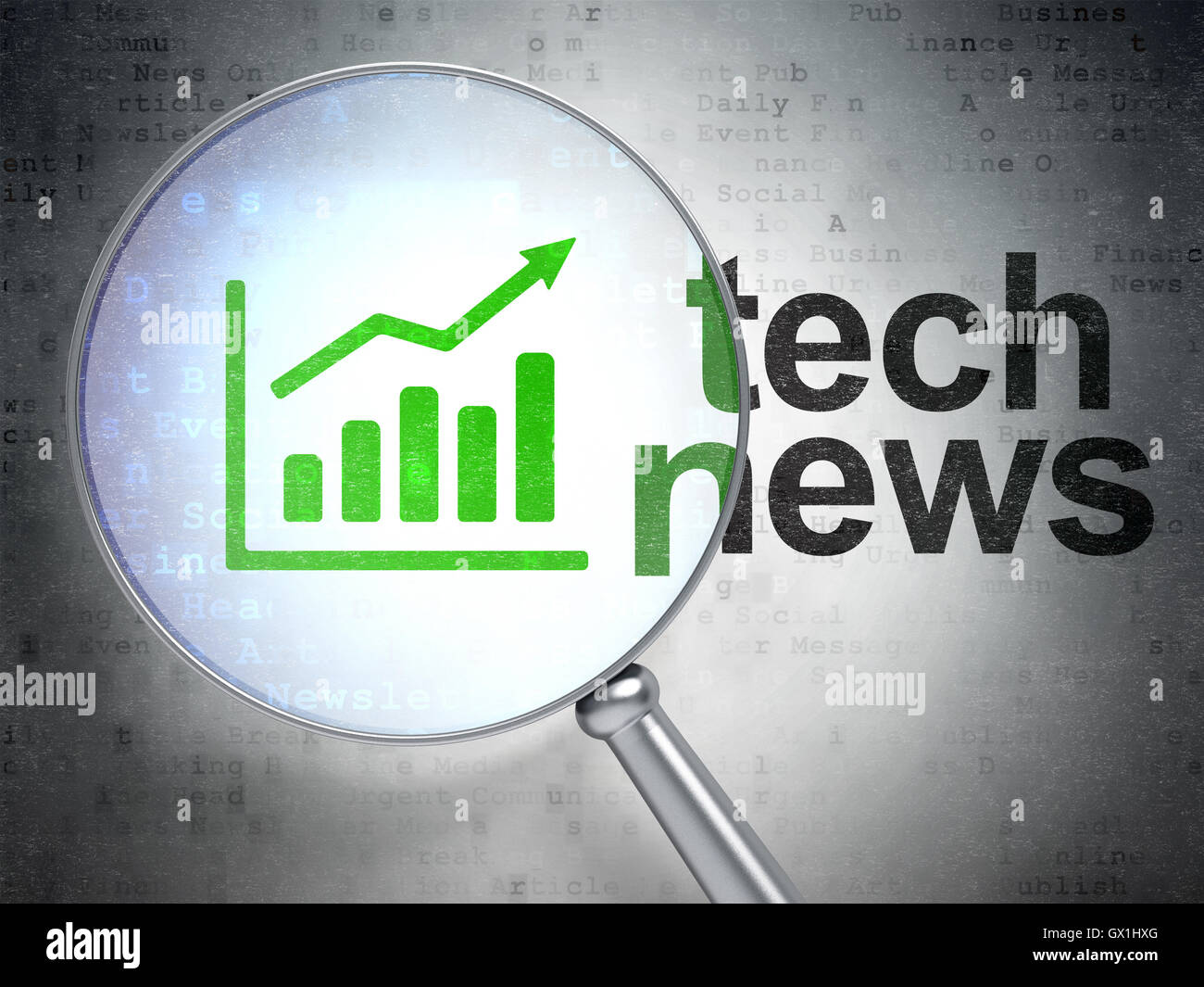 News concept: Growth Graph and Tech News with optical glass Stock Photo ...