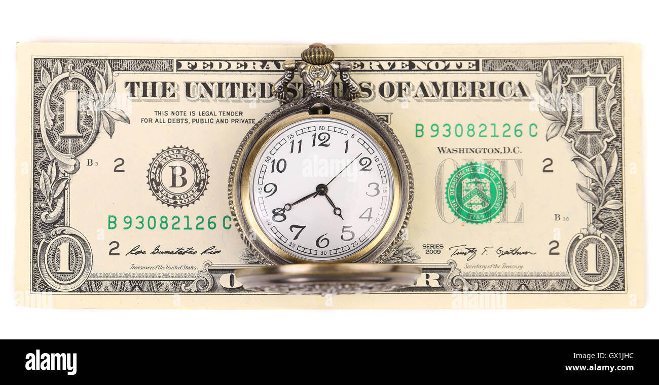Vintage watch and dollars Stock Photo - Alamy