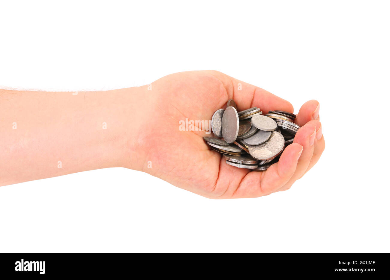 Hand holds coins Stock Photo - Alamy