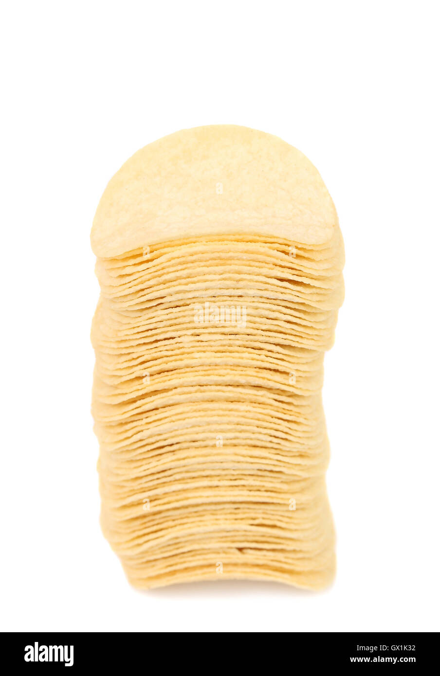 Stack of potato chips on white background Stock Photo - Alamy