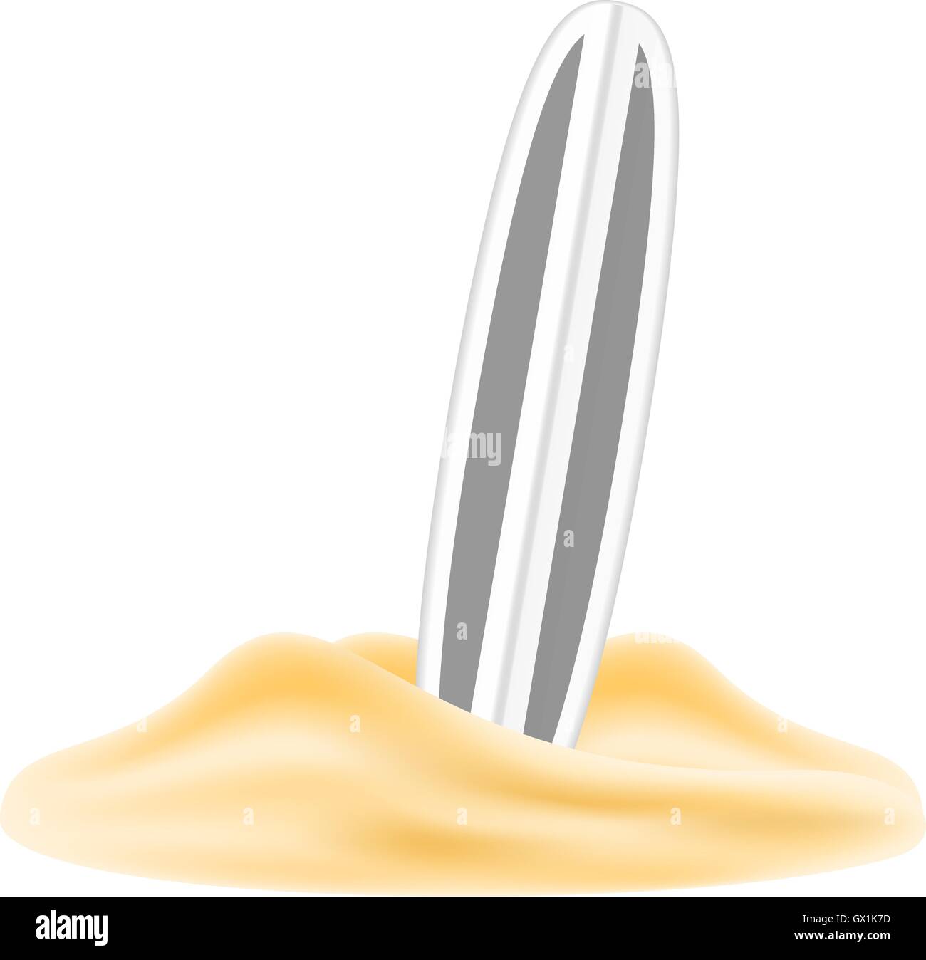 Vintage surf board in white and black design standing in sand Stock ...