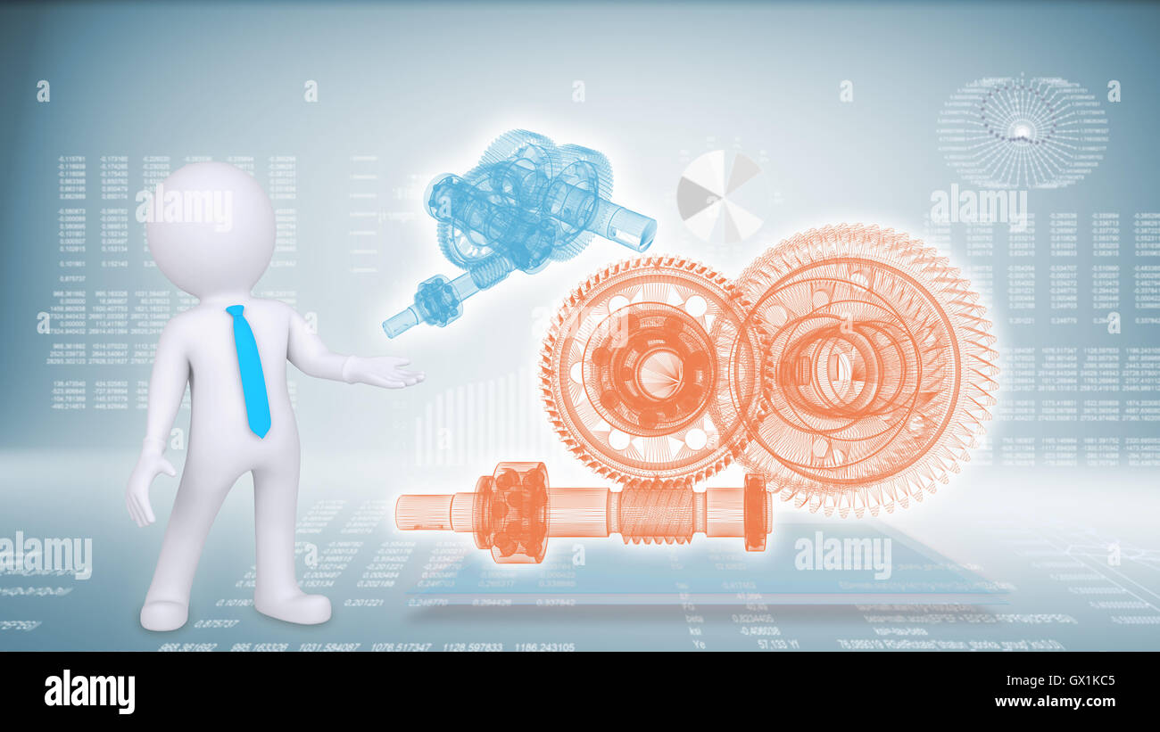 People and high-tech gear on a blue background Stock Photo - Alamy