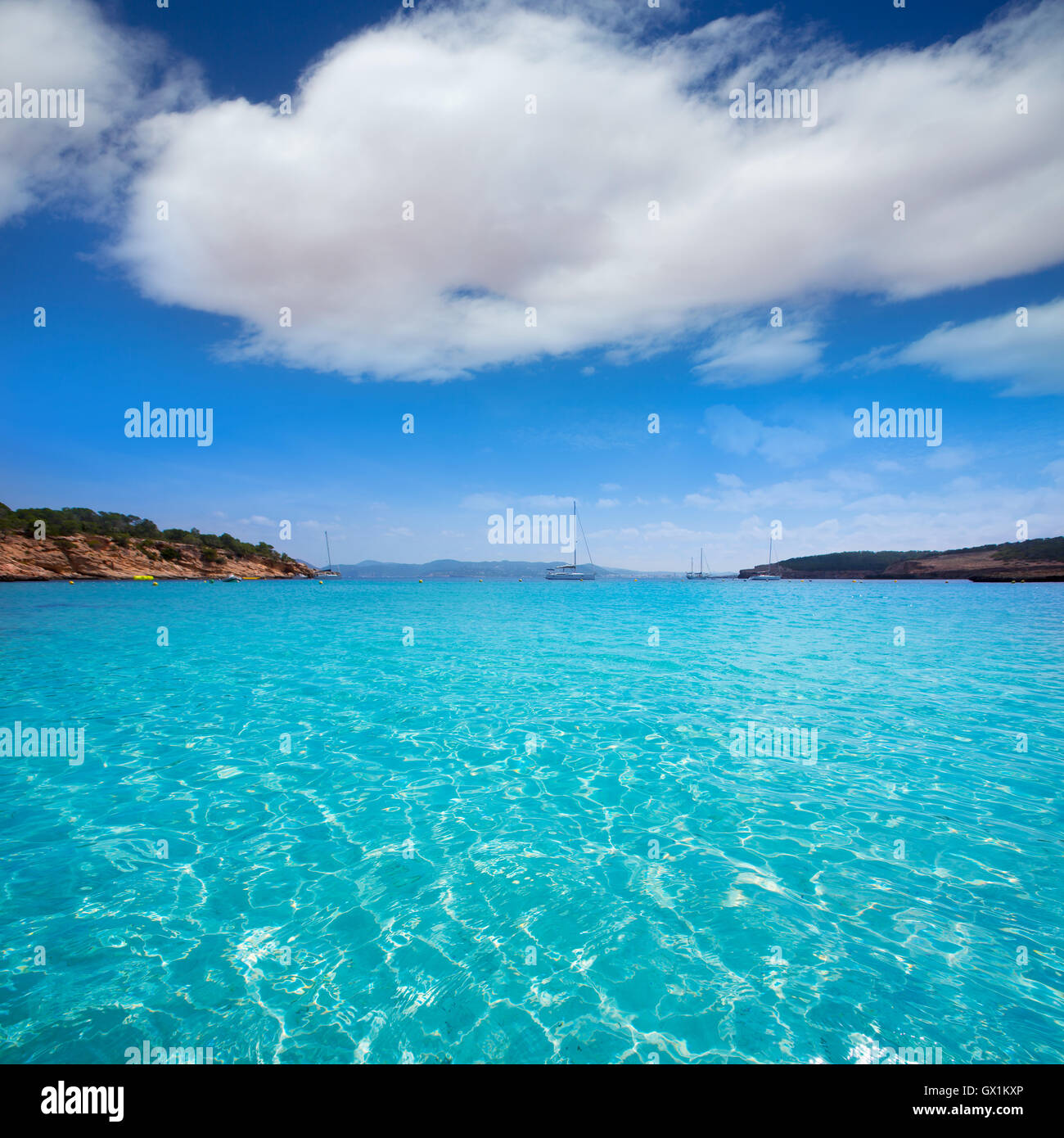 Ibiza Cala Bassa beach with turquoise Mediterranean Stock Photo - Alamy