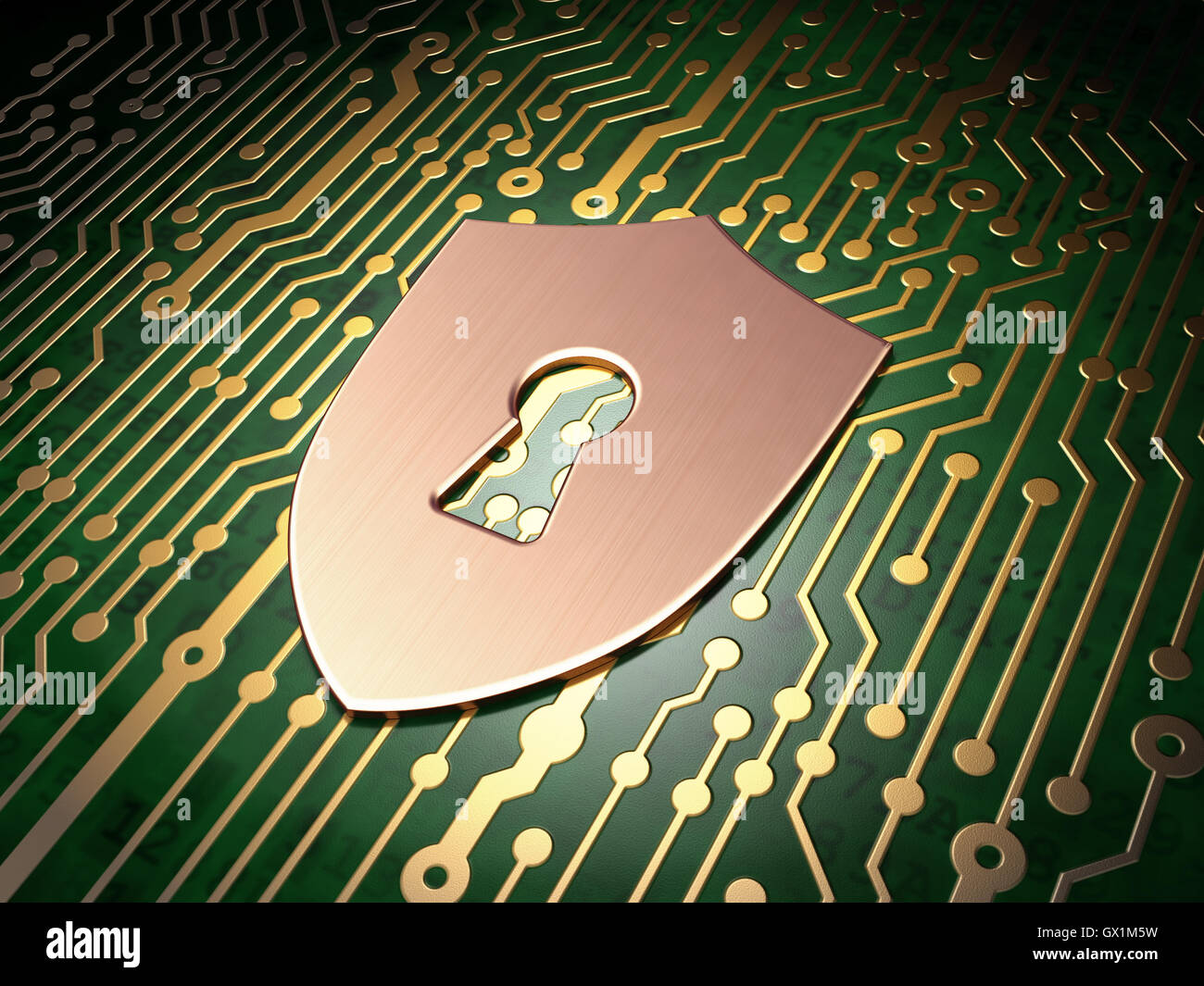 Privacy concept: Shield With Keyhole on circuit board background Stock ...