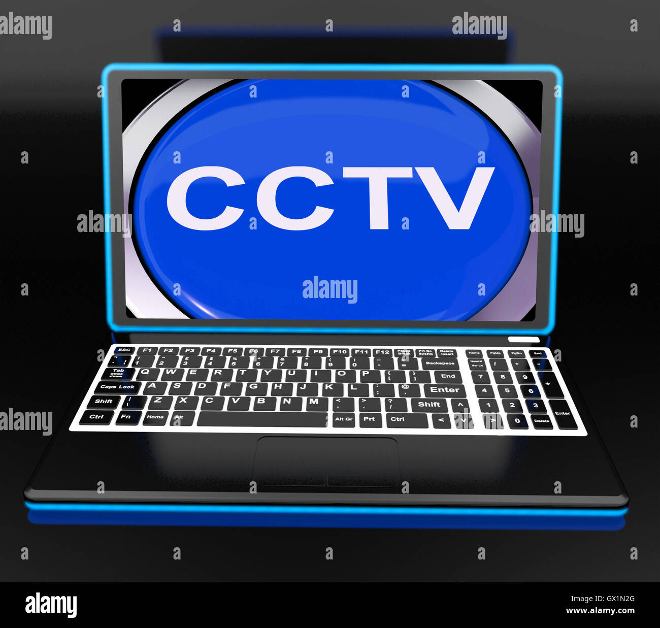 CCTV Laptop Monitor Shows Security Protection Or Monitoring Onli Stock ...