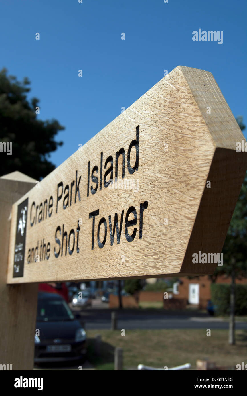 signpost giving directions to crane park island and the shot tower ...