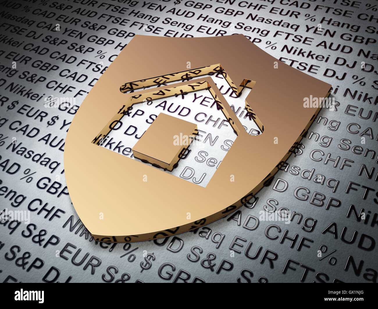 Finance concept: Golden Shield on Money background Stock Photo - Alamy