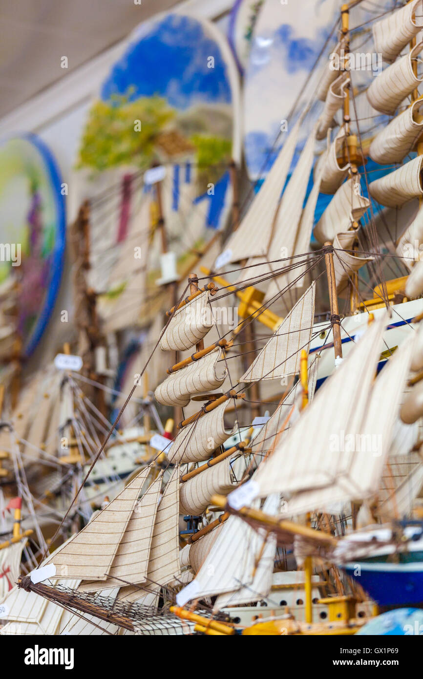Wooden Ship Miniature Models Souvenir Shop, Crete, Greece Stock Photo ...
