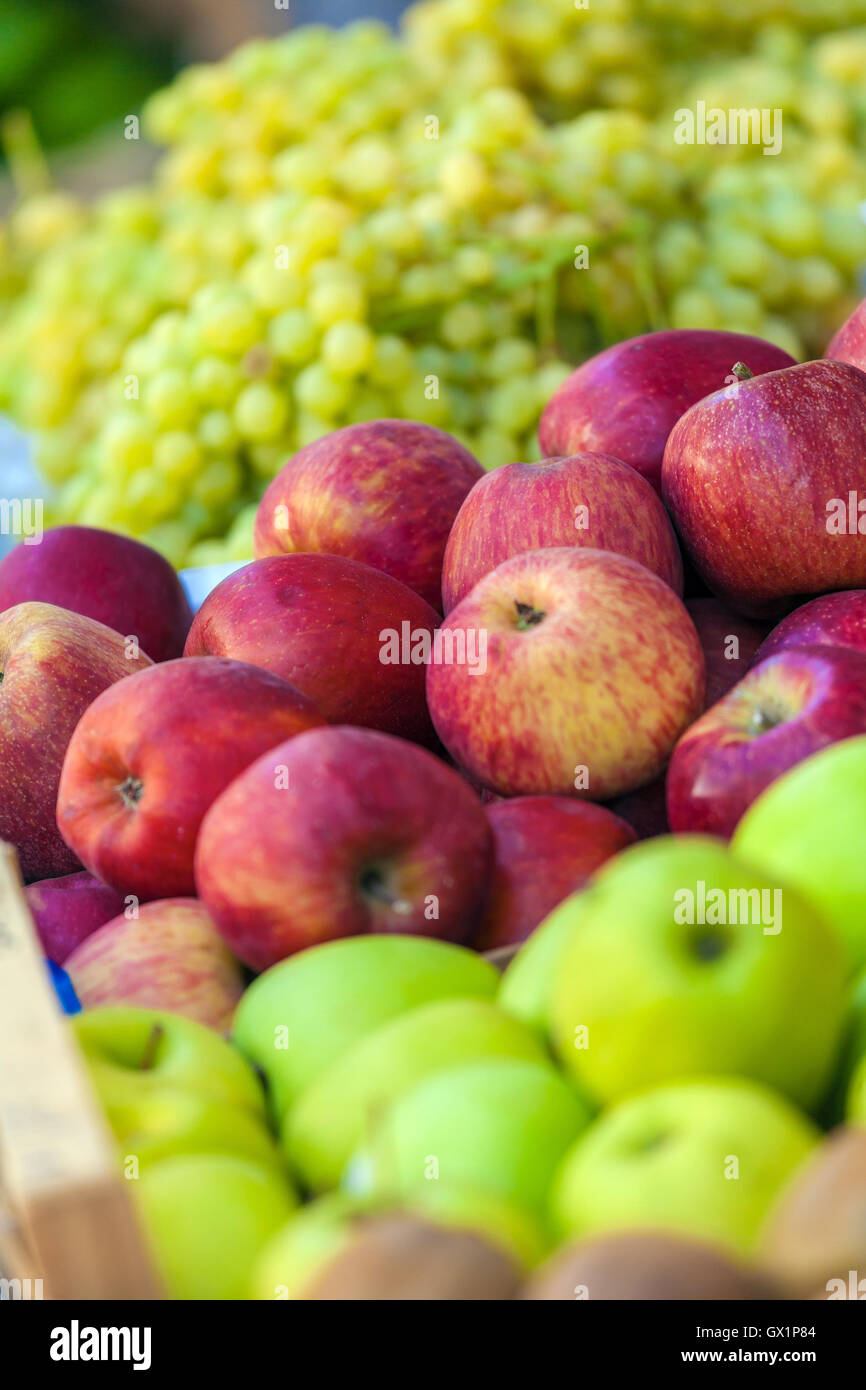 Red Apples and Grape at Street Market, Crete, Greece Stock Photo - Alamy