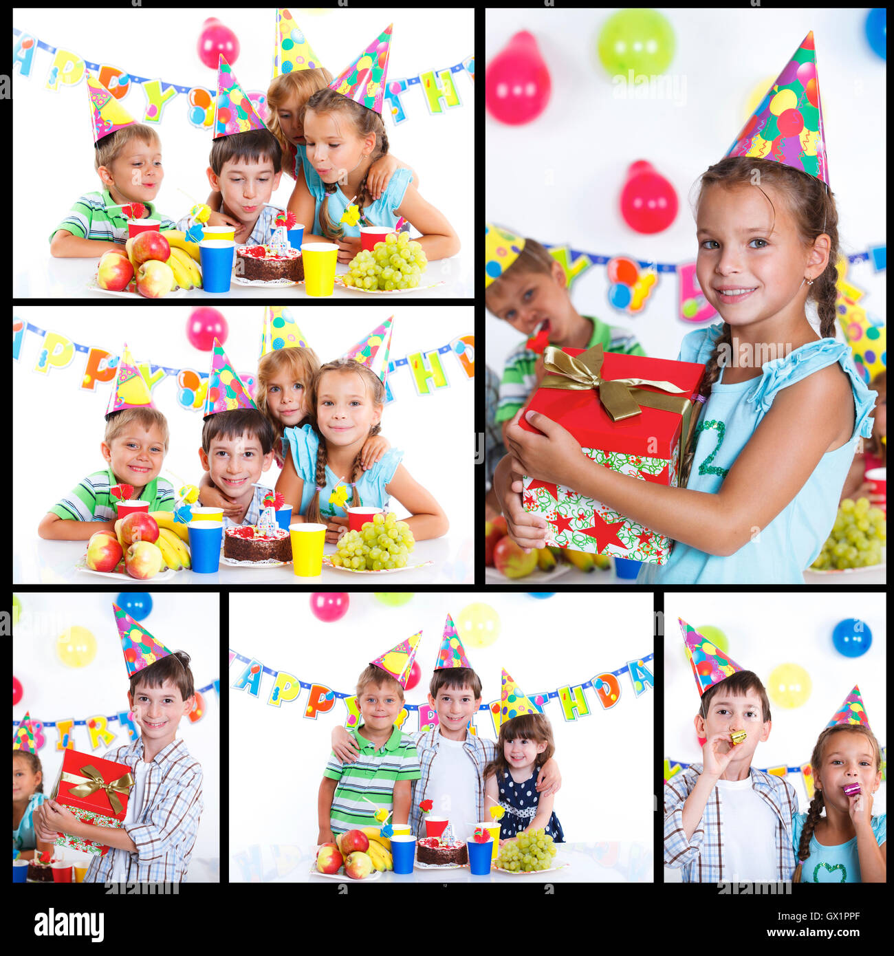 Kids with birthday cake Stock Photo - Alamy