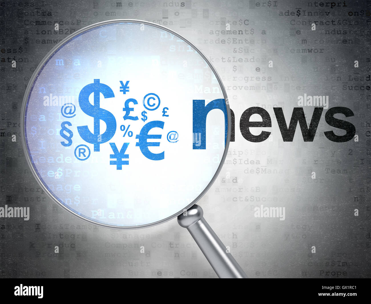 News concept: Finance Symbol and News with optical glass Stock Photo ...