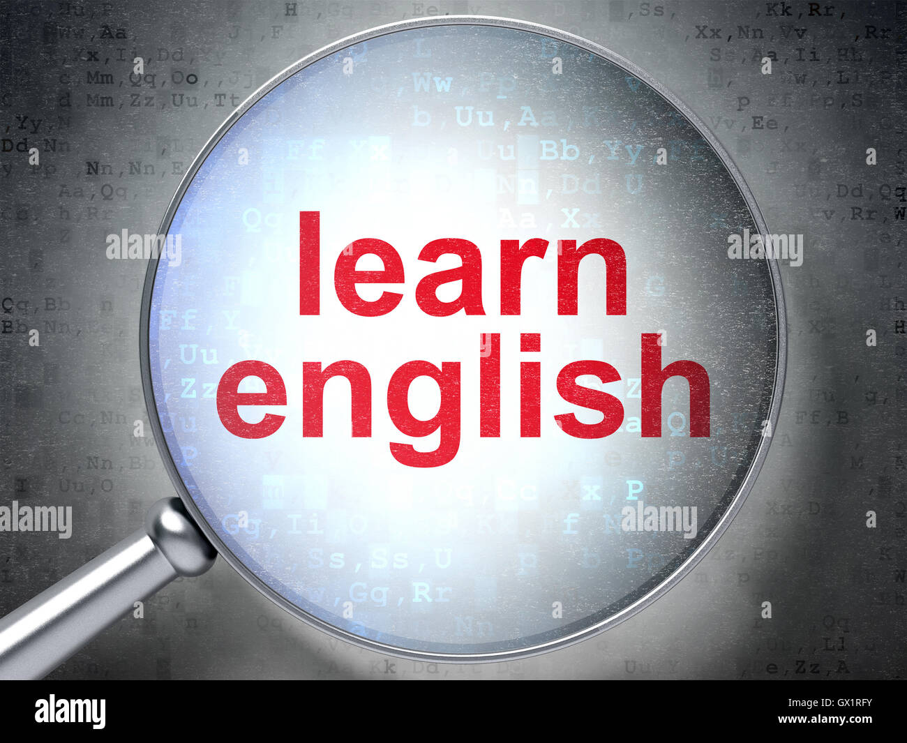 Education concept: Learn English with optical glass Stock Photo - Alamy
