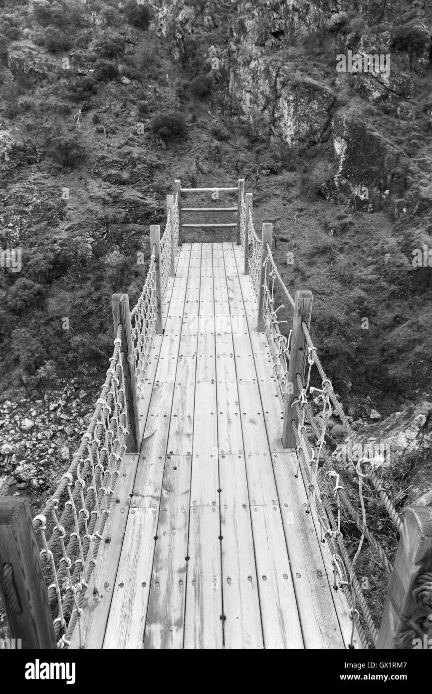 Landscape with wooden viewpoint in black and white. Vertical Stock ...