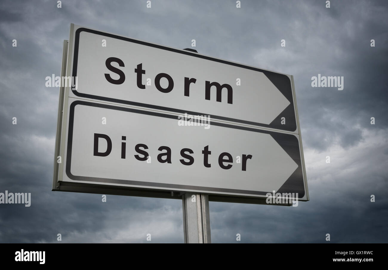 Storm Disaster road sign Stock Photo - Alamy
