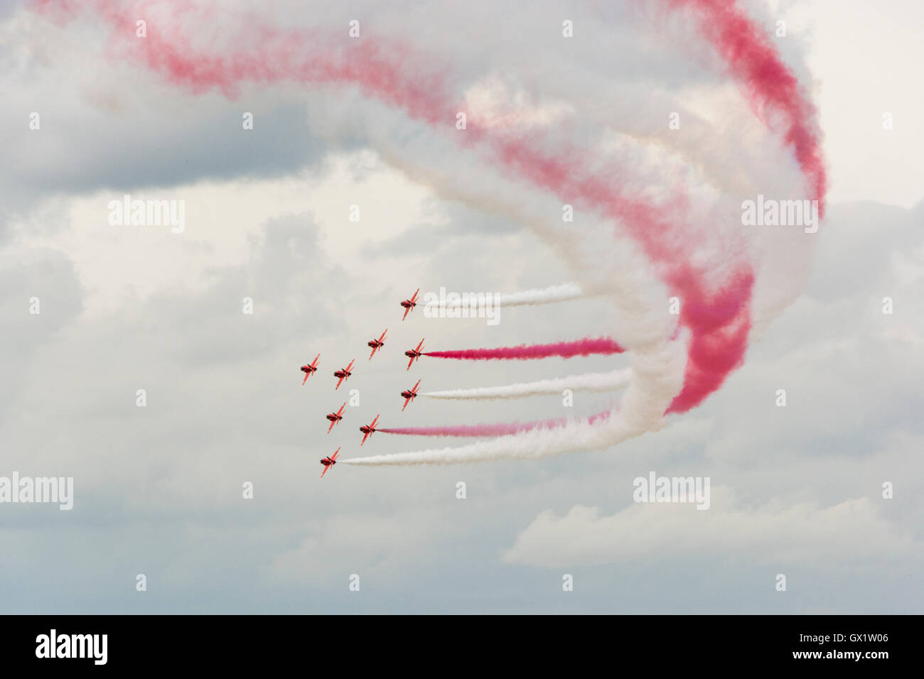 Red arrows formation smoke aeroplane plane royal air force aerobatics ...