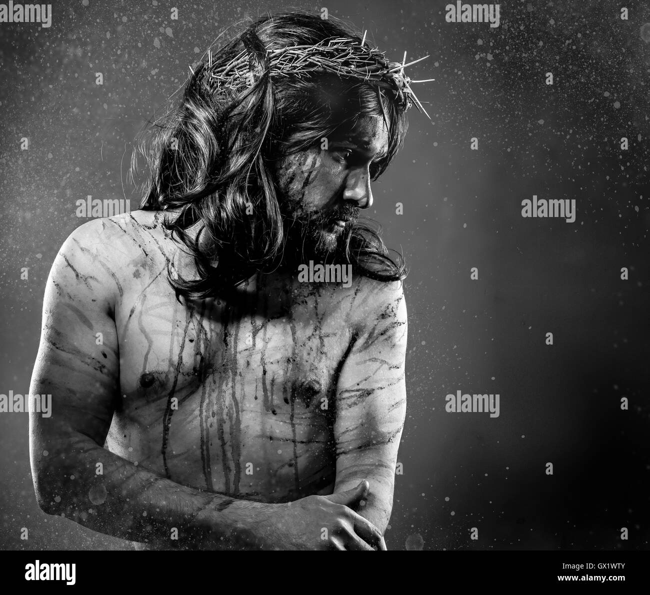 Jesus Christ calvary, man bleeding, representation of passion wi Stock ...