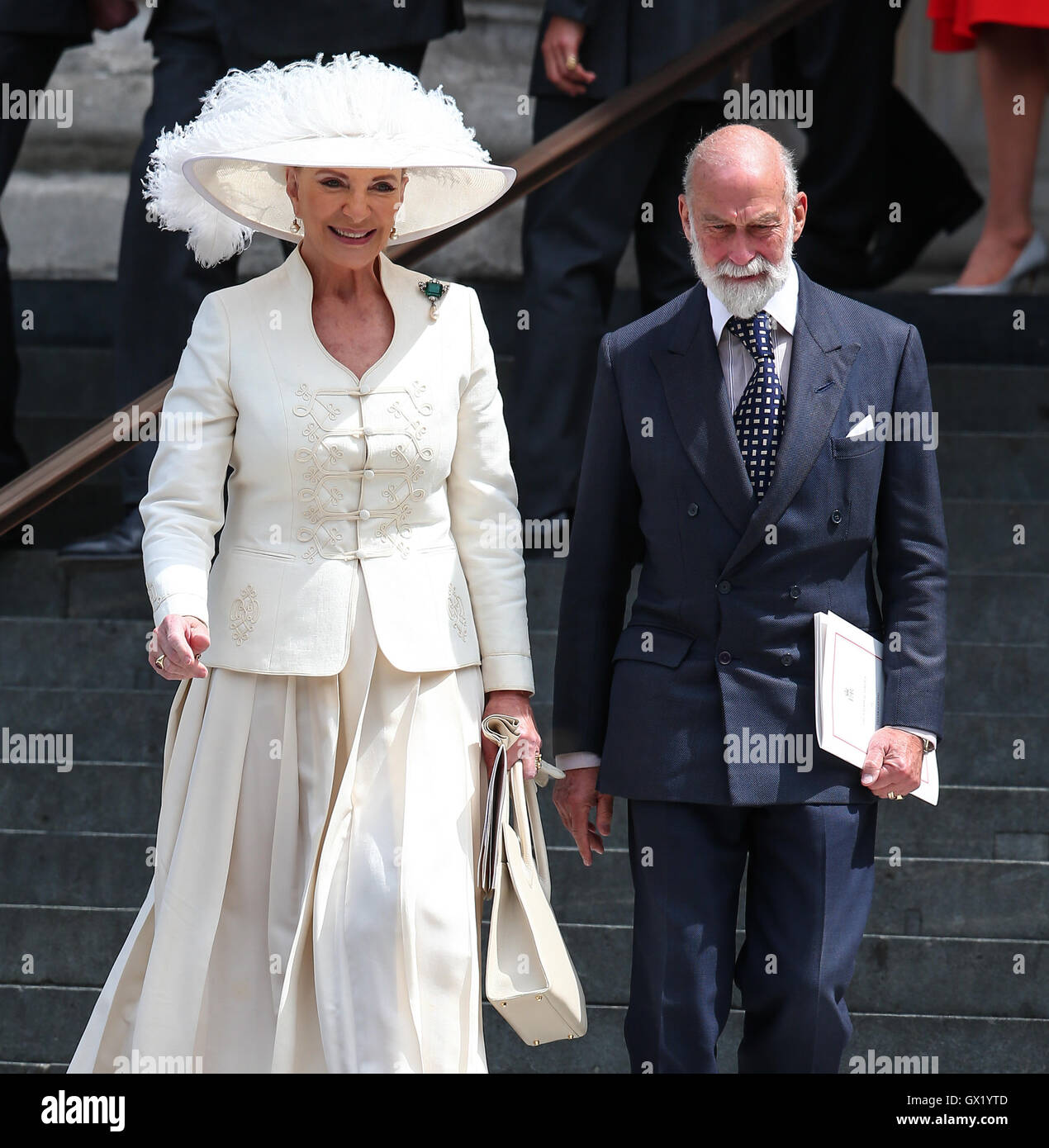 The Queen, accompanied by Prince Philip and other members of the Royal ...