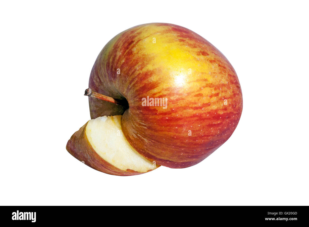 Studio shot single isolated fresh red apple with section cut out on ...