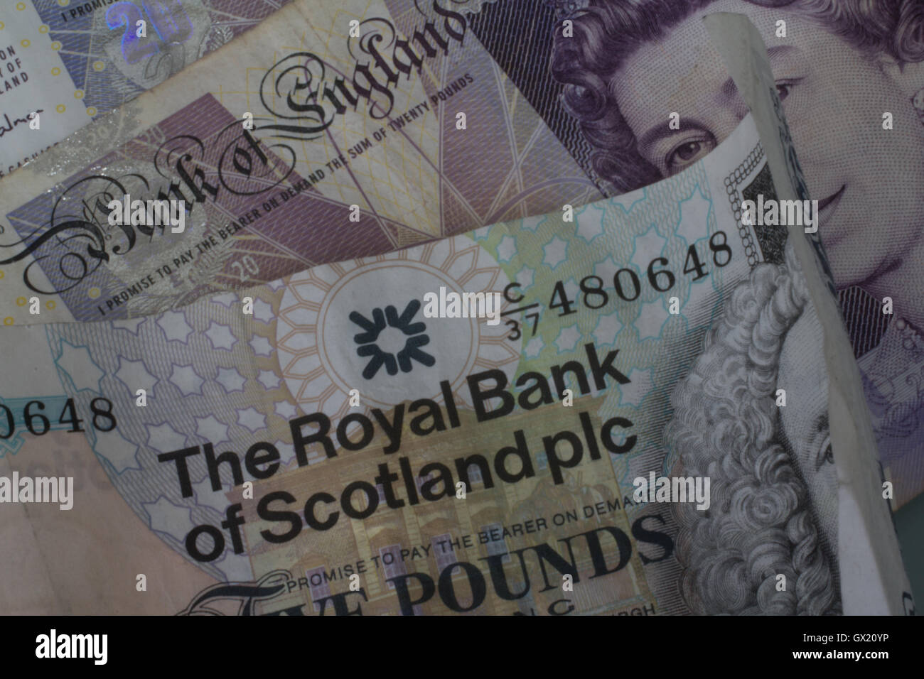 Scottish currency pound notes sterling bank notes of Scotland with Bank ...