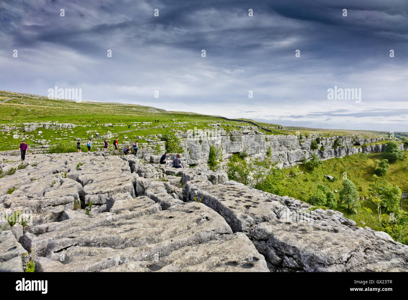 limestone pavement is above the cove Malham Cove Stock Photo - Alamy