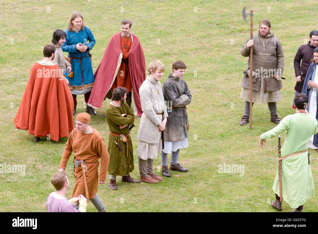 Historical Re-enactment group practicing 12th Century battle scene at ...