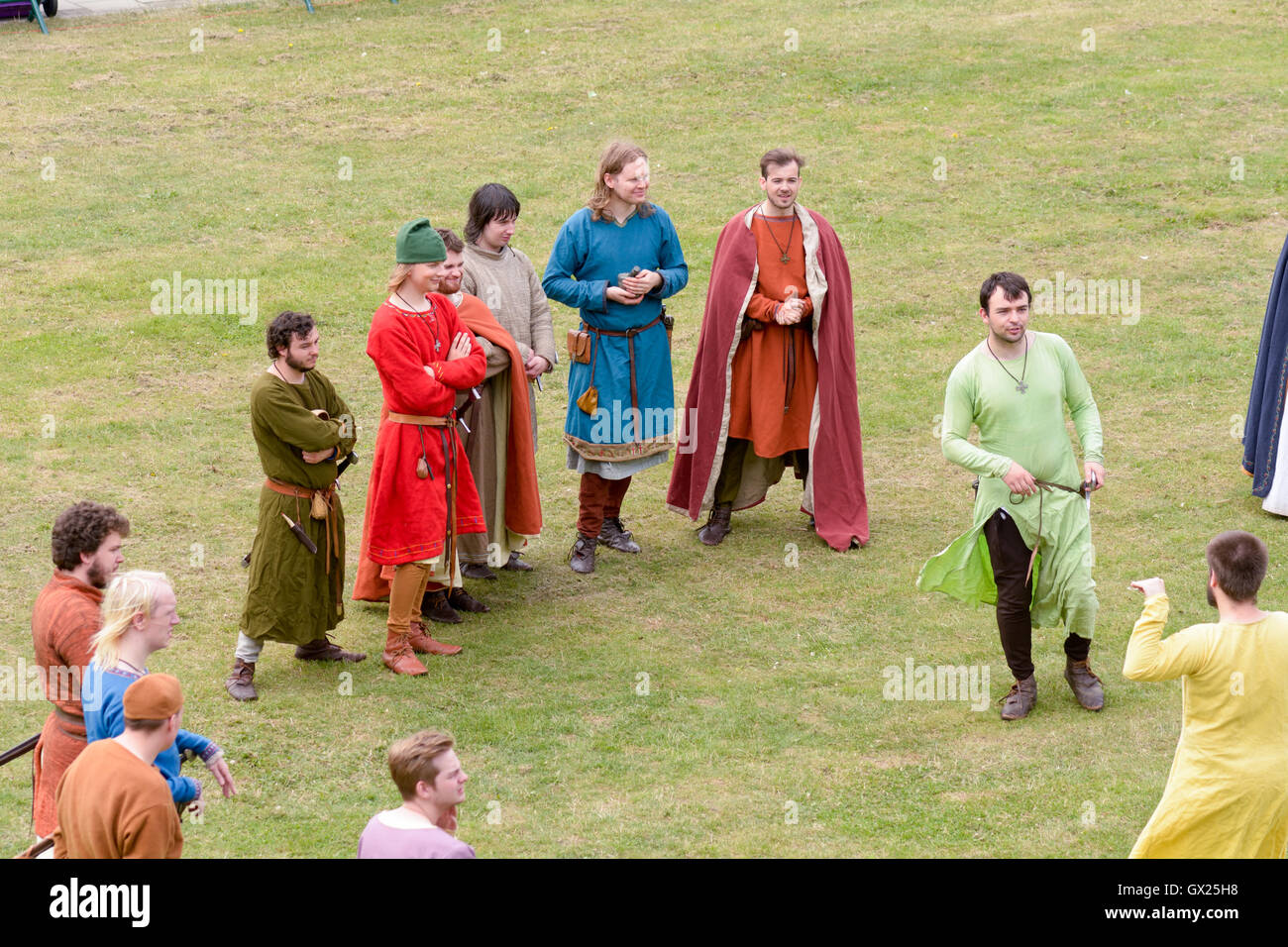 Historical Re-enactment group practicing 12th Century battle scene at ...