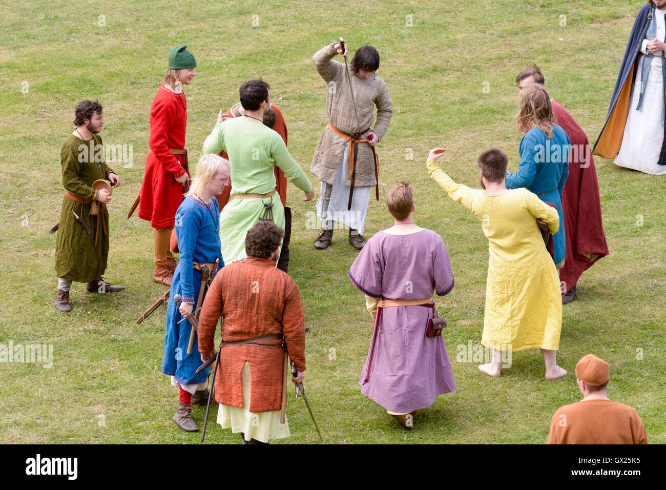 Historical Re-enactment group practicing 12th Century battle scene at ...