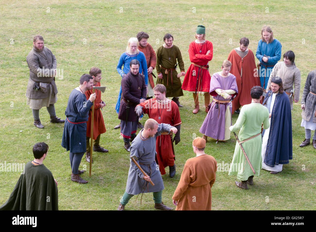 Historical Re-enactment group practicing 12th Century battle scene at ...